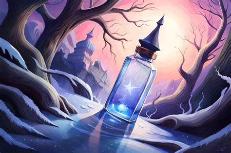 Digital Illustration Of A Bottle Of Magic Potion In A Dark Fantasy