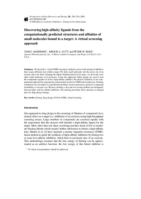 Pdf Discovering High Affinity Ligands From The Computationally