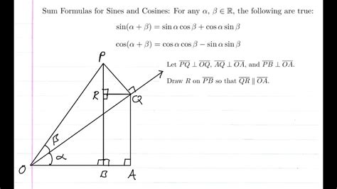 Proving The Sum Formulas For Sines And Cosines YouTube