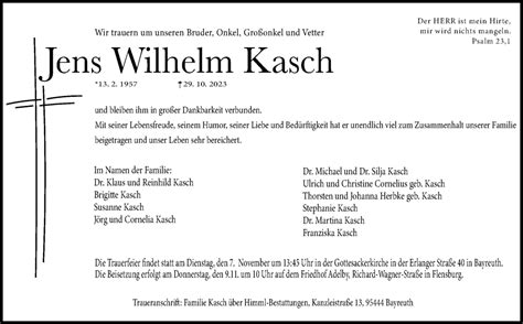 Traueranzeigen Von Jens Kasch Nordbayerischer Kurier
