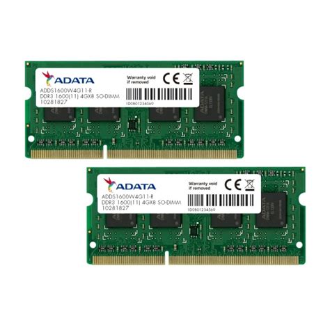8gb Adata Ddr3 1600mhz So Dimm Pc3 12800 Cl11 Laptop Memory Kit 2x 4gb
