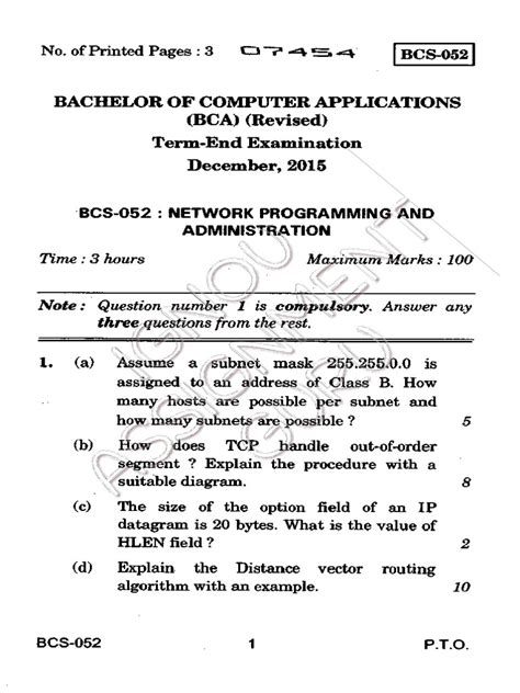 Network Programming And Administration Term End Examination For Bcs