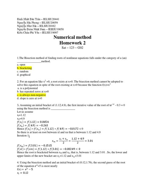 Numerical Method Exercise 2 Pdf Zero Of A Function Elementary
