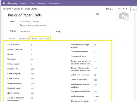 Karma Gains Tab In Odoo E Learning App Odoo V Community Edition Book