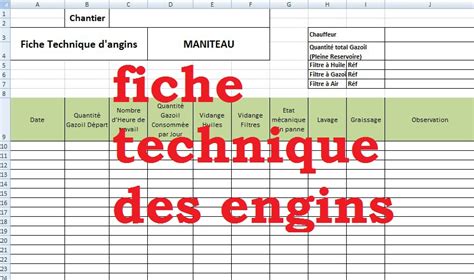 Modèle fiche technique des engins chantier Cours génie civil Outils
