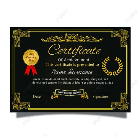 Black Vintage Certificate Template With Gold Frame And Border Template