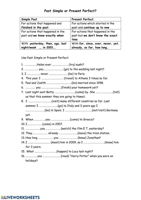 Simple Past Tense Worksheet English Past Tense Preterite Grammar