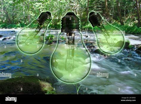 Hydropower Themed Illustration Green Color With A River In The