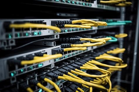 Premium Photo Close Up Of Network Cables Connected To Switch In Internet Data Center Room