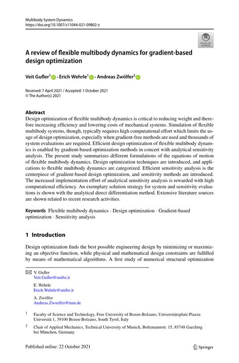 Pdf A Review Of Flexible Multibody Dynamics For Gradient Based Design
