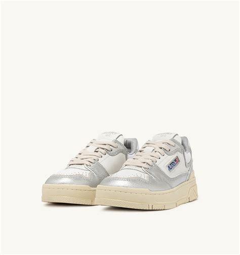 Autry Clc Low Sneakers In Silver Tone Leather