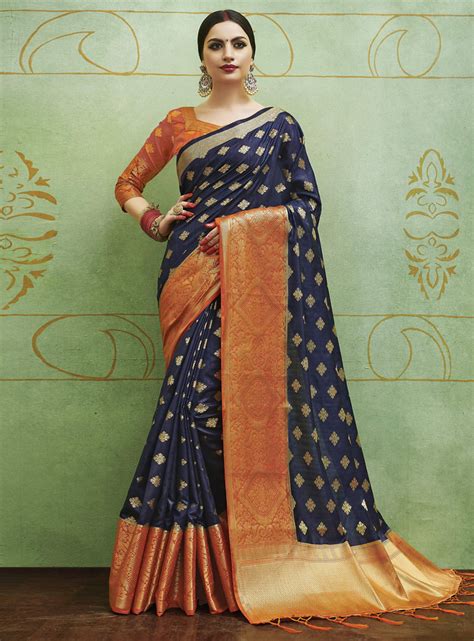 Navy Blue Banarasi Silk Festival Wear Saree 126295
