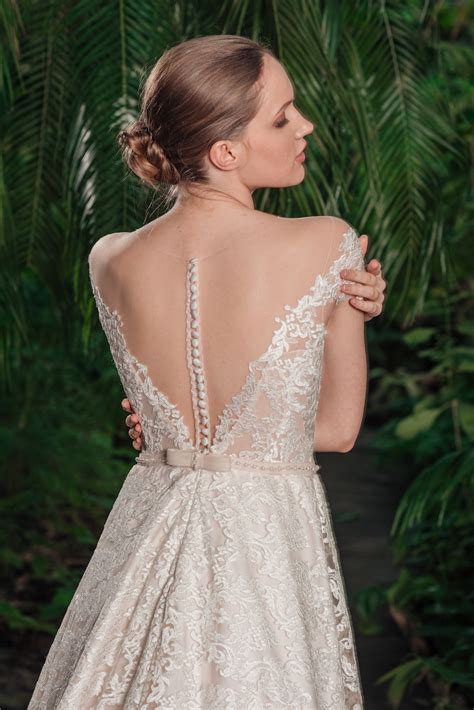 Nude Wedding Dress Romantic Lace Bridal Gown Modest Wedding Dress