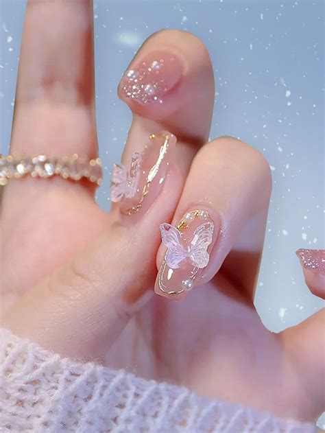 Baby Pink Collar Plastic Blingbling 3D Nails Embellished Beauty Tools