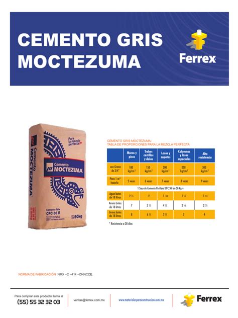 Ficha Tecnica Cemento Gris Moctezuma Pdf Cemento Procesos