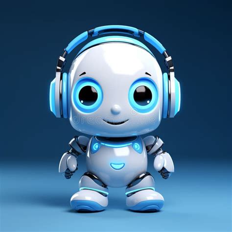 Cute Ai Chat Bot Isolated On Blue Wearing Stylish Headphones Stock Illustration Illustration