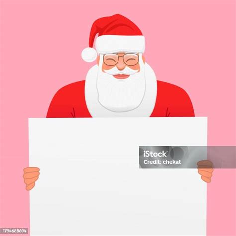 귀여운 산타클로스가 손에 하얗고 빈 포스터를 들고 있습니다 템플릿 광고를 위한 공간 벡터 일러스트 레이 션 공휴일에 대한 스톡 벡터 아트 및 기타 이미지 Istock