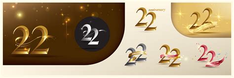22주년 기념 로고타입 모던 골드 넘버에 반짝이는 리본 대체 로고 번호 황금 기념일 축하 0명에 대한 스톡 벡터 아트 및 기타