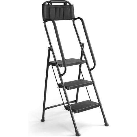 3 Step Ladder With Hand Rails Anti Slip Platform And Rubber Feet