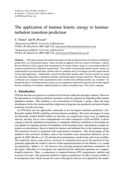 Pdf The Application Of Laminar Kinetic Energy To Laminar Turbulent