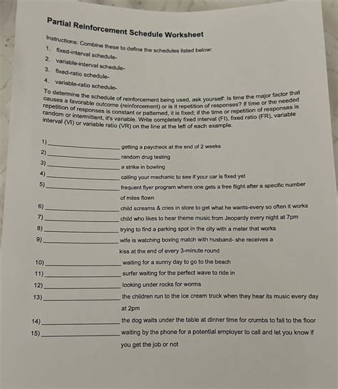Solved Partial Reinforcement Schedule Worksheetinstructions