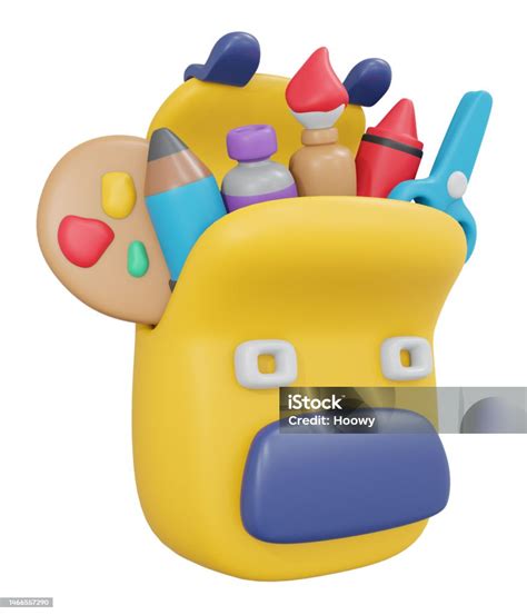 3d 렌더링은 고정 아이콘 만화 스타일로 열린 학교 가방으로 돌아갑니다 3d 렌더 그림입니다 3차원 형태에 대한 스톡 사진 및 기타 이미지 Istock