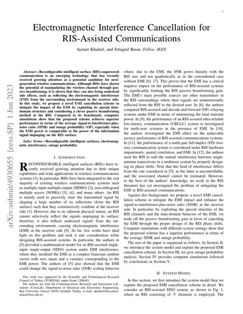Pdf Electromagnetic Interference Cancellation For Ris Assisted