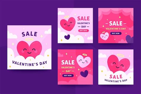 발렌타인 데이 인스 타 그램 게시물 수집 프리미엄 벡터
