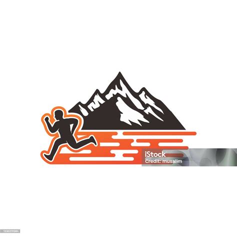 마운틴 러닝 로고 템플릿 디자인 벡터 엠블럼 디자인 컨셉 크리에이티브 심볼 아이콘 개념에 대한 스톡 벡터 아트 및 기타 이미지