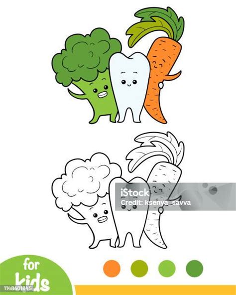 색칠 하기 책 건강 한 치아와 채소 채소에 대한 스톡 벡터 아트 및 기타 이미지 채소 0명 건강관리와 의술 Istock