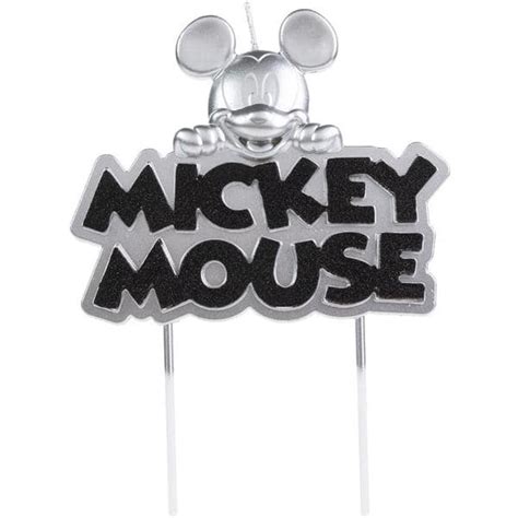 Vela De Aniversário Mickey Disney Metalizada Prata Com Glitter Preto