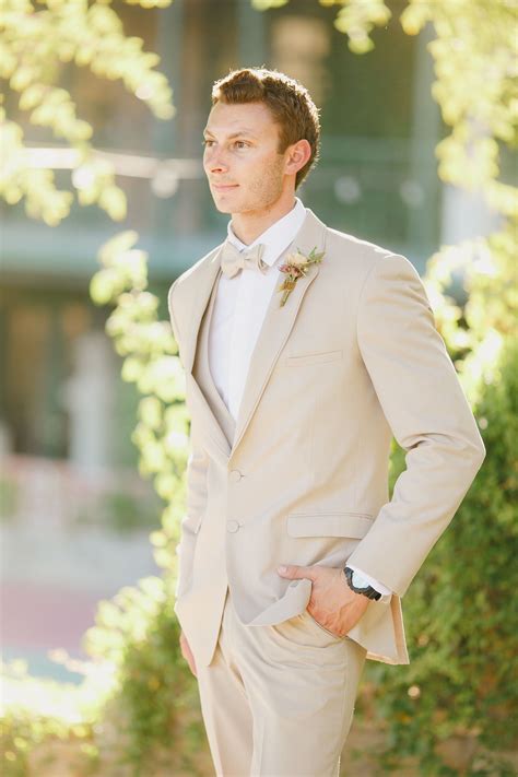 cream grooms suit with bowtie wedding suits men groomsmen outfits tan suit wedding