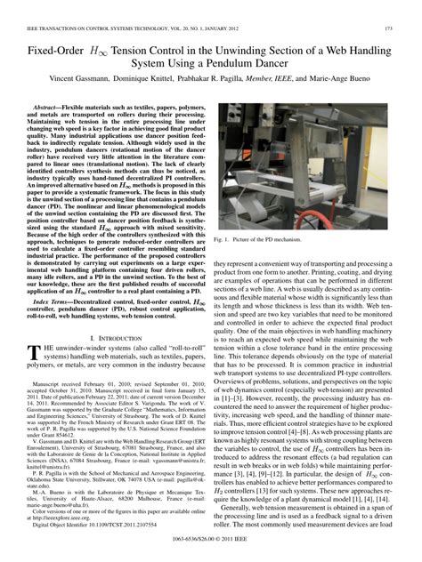 Pdf Fixed Order H Infty Tension Control In The Unwinding Section Of A Web Handling