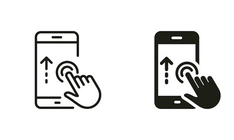 Scroll Up In Cellphone Line And Silhouette Icon Set Swipe Up Gesture