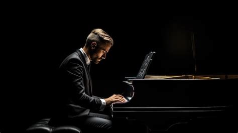 Premium Ai Image Man Wearing Suit Playing Piano In Black Background