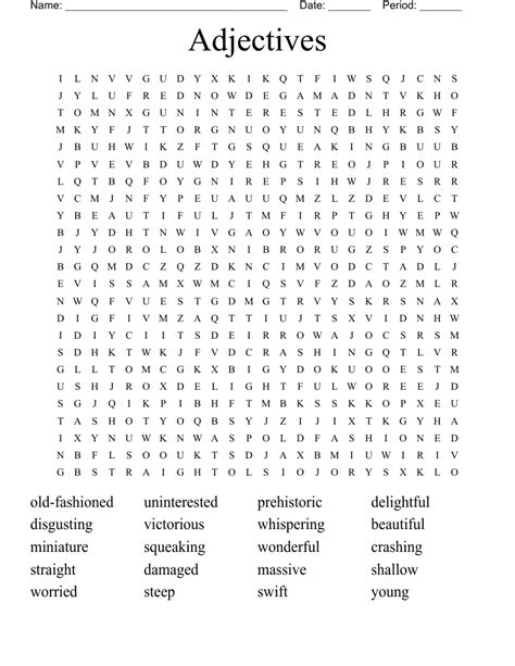 Adjectives Word Search Wordmint