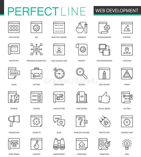 Web Development Thin Line Web Icons Set Seo Online Shopping Outline