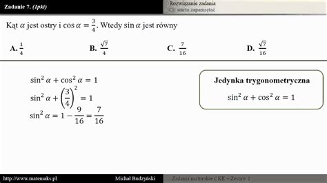 Zadanie 7 Matura Z Matematyki [jedynka Trygonometryczna] Zestaw 1