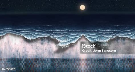 초현실적 인 바다 그림 작품 판타지 아트 상상력 일러스트 레이션 꿈같은 풍경 미스터리 개념 유화에 대한 스톡 벡터 아트 및 기타