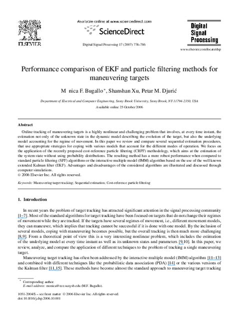 Pdf Performance Comparison Of Ekf And Particle Filtering Methods For
