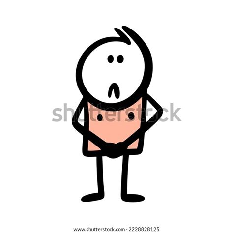 Funny Doodle Man Without Clothes Ashamed Stock Vector Royalty Free