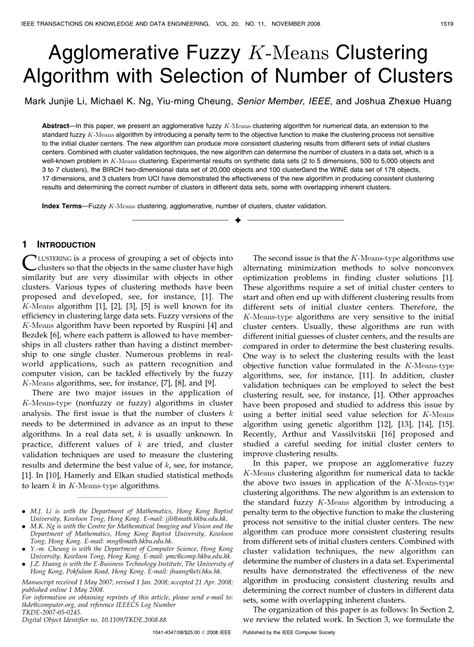 Pdf Agglomerative Fuzzy K Means Clustering Algorithm With Selection