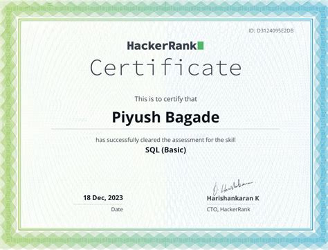 Passed Sql Basics Assessment On Hackerrank Piyush Bagade Posted On
