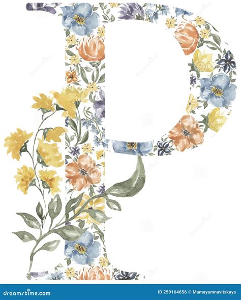 Wildflowers P Letter Clipart Blossom Alphabet Design Watercolor