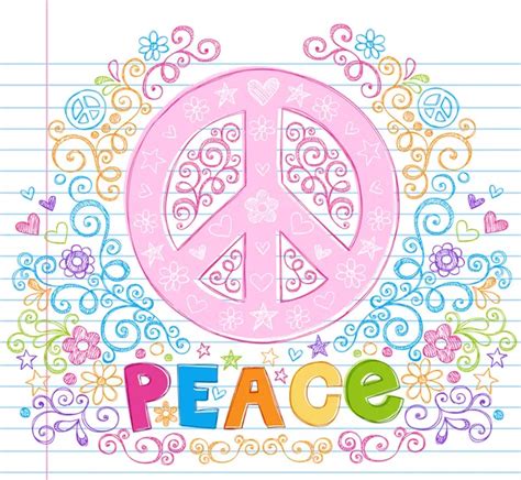 Peace And Love Doodles Seamless Repeat Pattern Design Stock Vector