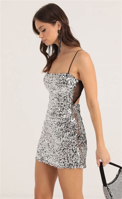 Talisa Mesh Sequin Open Back Bodycon Dress In Silver Lucy In The Sky