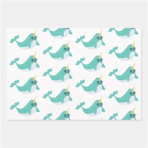 Cool Narwhals With Glasses Pattern Wrapping Paper Sheets