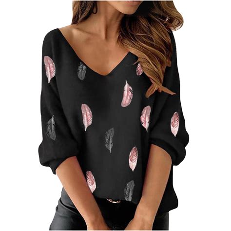 Blackfriday Deals Cybermonday Deals Dianli Womens Tops Feather Print
