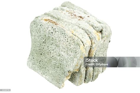Mouldy 식빵 슬라이스 흰색 바탕에 그림자와 0명에 대한 스톡 사진 및 기타 이미지 0명 곰팡이 녹색 Istock