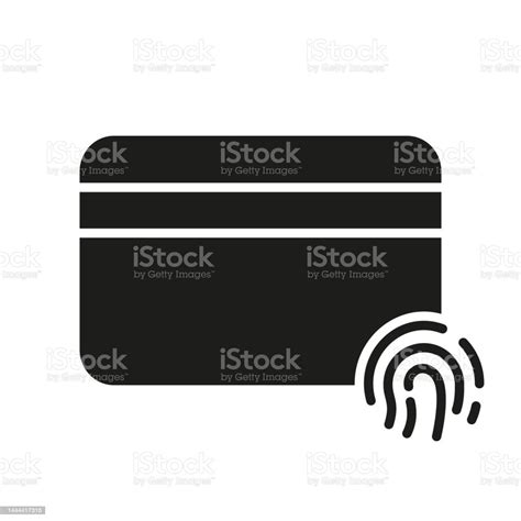 지문 실루엣 아이콘이 있는 신용 카드 지문 글리프 픽토그램에 의한 금융 신원 지문 식별 기술 기호가 있는 은행 플라스틱 카드 고립된 벡터 그림 금융에 대한 스톡 벡터 아트